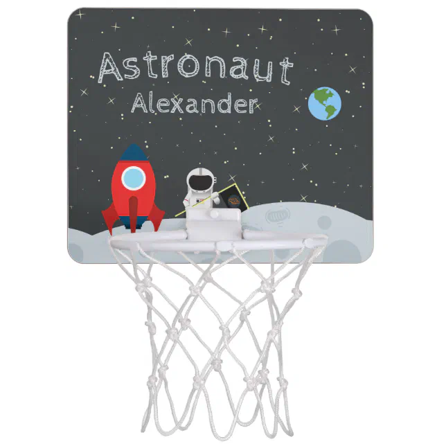 Little Boy Astronaut on Moon, First Name Space Mini Basketball Hoop ...