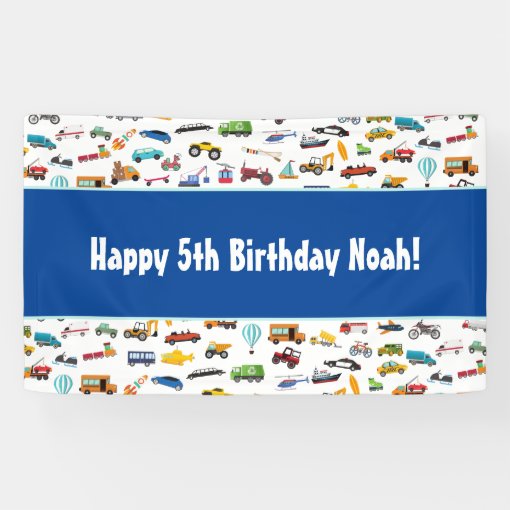 Little Boy Cars Vehicle Pattern Kid Birthday Party Banner | Zazzle