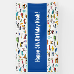 Little Boy Cars Vehicle Pattern Kid Birthday Party Banner | Zazzle