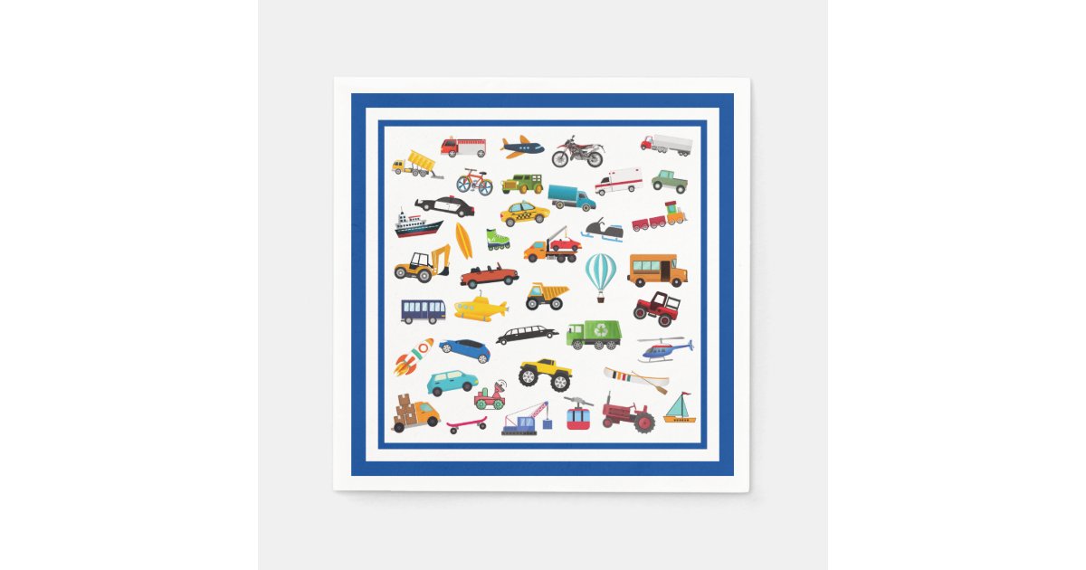 Little Boy Cars Vehicle Pattern Kid Birthday Party Napkins | Zazzle