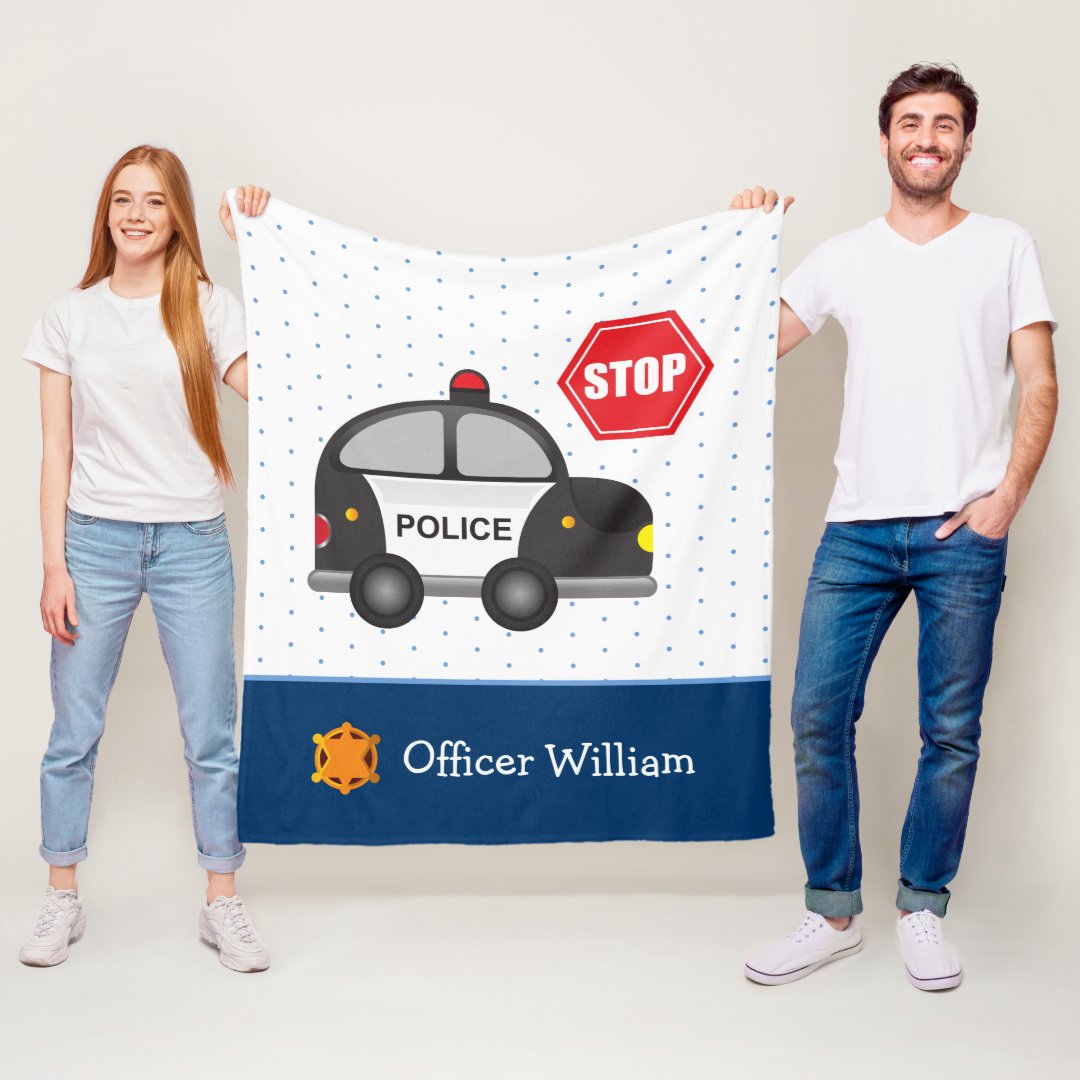 Little Boy Police Officer and Car Fleece Blanket | Zazzle