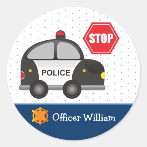 Little Boy Police Officer and Car Kid Blue Classic Round Sticker | Zazzle