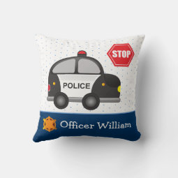 Little Boy Police Officer and Car Throw Pillow | Zazzle