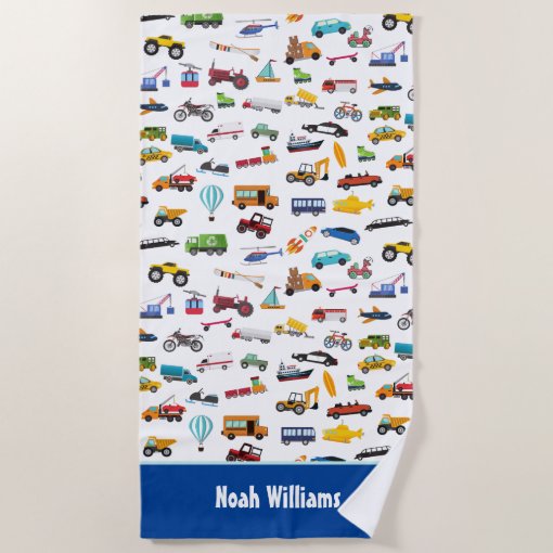 Little Boy Things That Move Vehicle Cars Kid Beach Towel | Zazzle