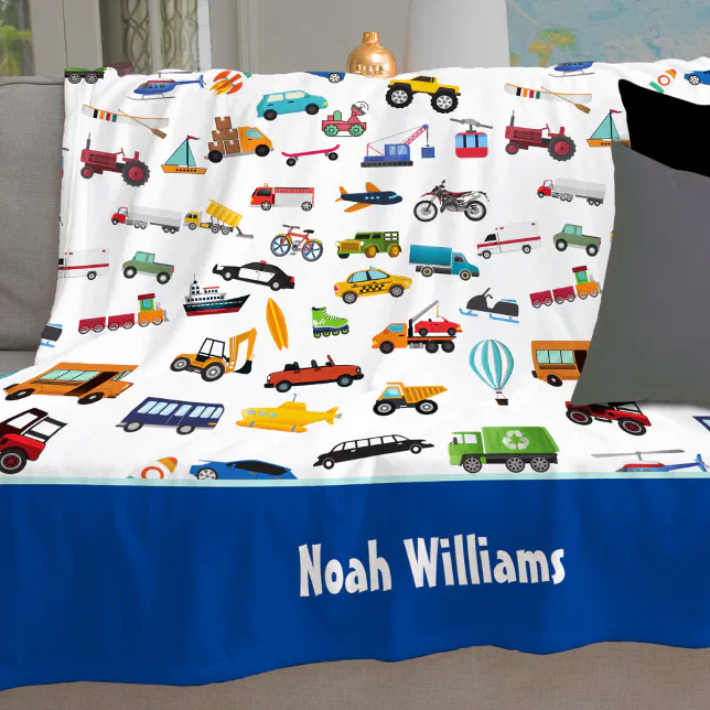 Little Boy Things That Move Vehicle Cars Kid Name Fleece Blanket | Zazzle