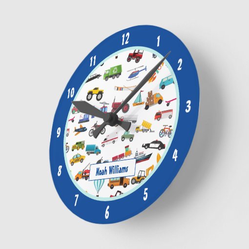 Little Boy Things That Move Vehicle Cars Kid Round Clock | Zazzle