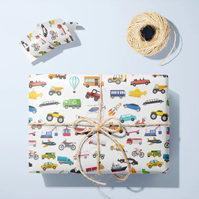 Little Boy Things That Move Vehicle Cars Kid Wrapping Paper | Zazzle