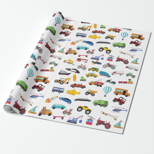 Little Boy Things That Move Vehicle Cars Kid Wrapping Paper | Zazzle