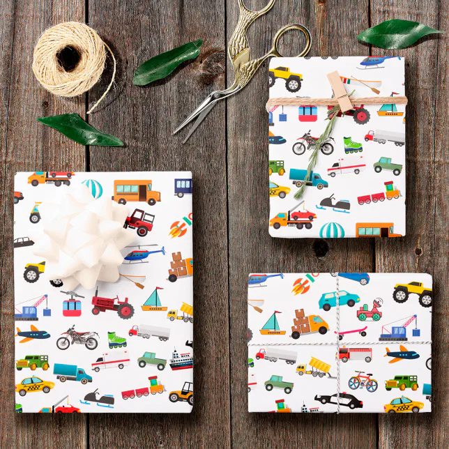 Little Boy Things That Move Vehicle Cars Kid Wrapping Paper Sheets | Zazzle