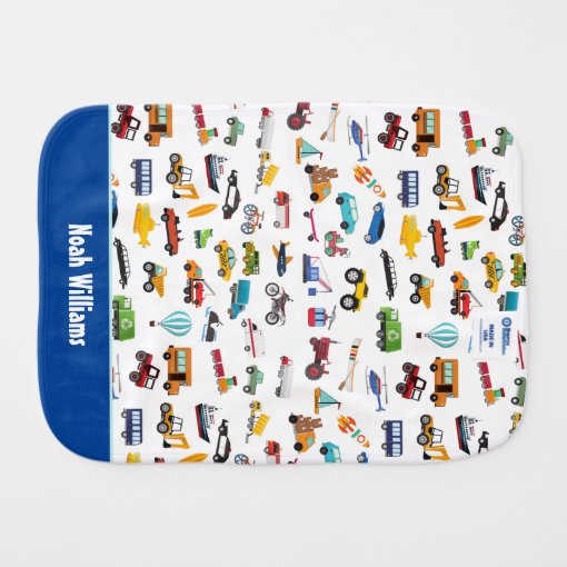 Little Boy Things That Move Vehicle Cars Pattern Baby Burp Cloth | Zazzle