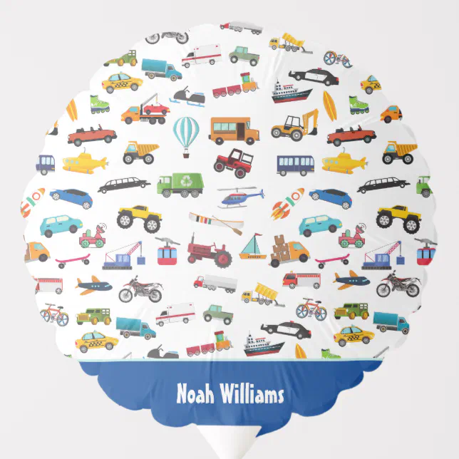 Little Boy Things That Move Vehicle Cars Pattern Balloon | Zazzle