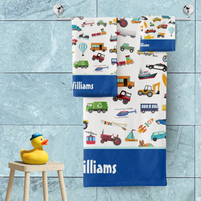 Little Boy Things That Move Vehicle Cars Pattern Bath Towel Set | Zazzle
