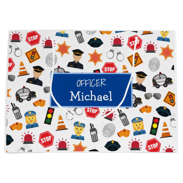 Little Boys Police Officer Pattern Kids Large Gift Bag | Zazzle