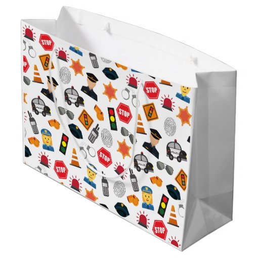 Little Boys Police Officer Pattern Kids Large Gift Bag | Zazzle