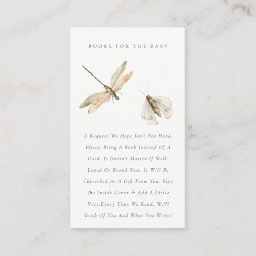 Little Bug Blue Dragonfly Books for Baby Shower Enclosure Card | Zazzle