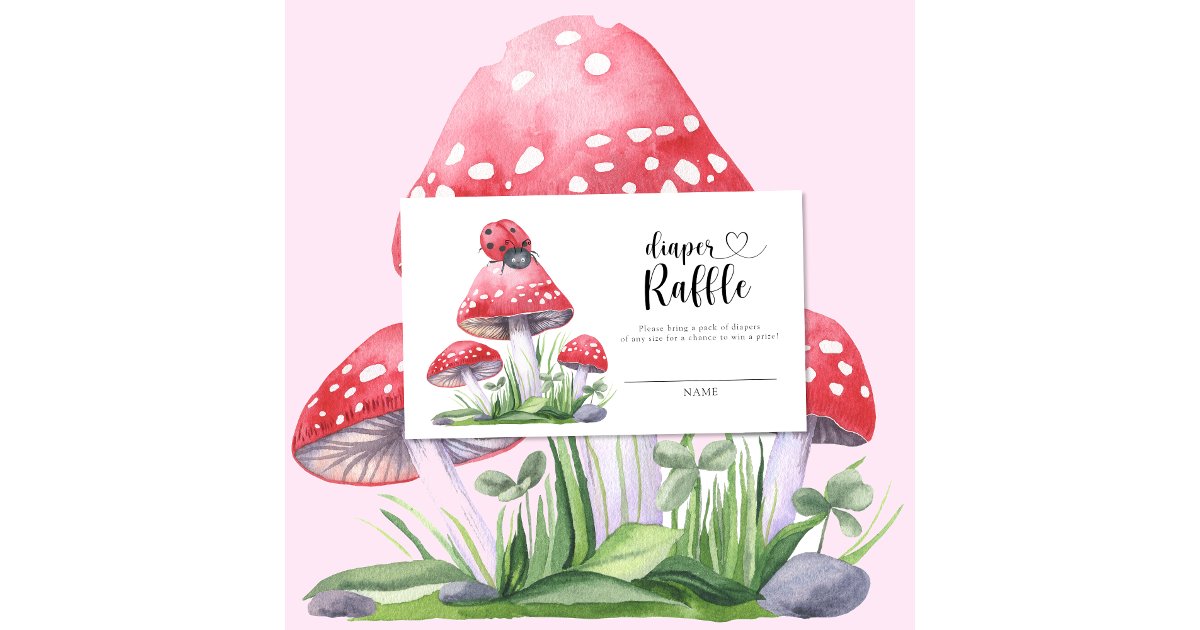 Little bug on the mushrooms - diaper raffle enclosure card | Zazzle