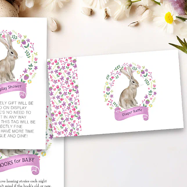 Little Bunny Baby Shower Diaper Raffle Floral Enclosure Card | Zazzle
