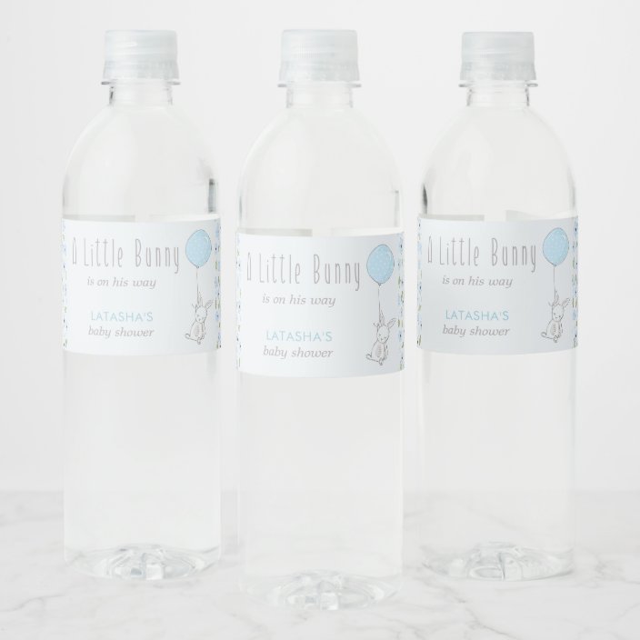 Little Bunny Blue Flower Boy Baby Shower Water Bottle Label | Zazzle.com