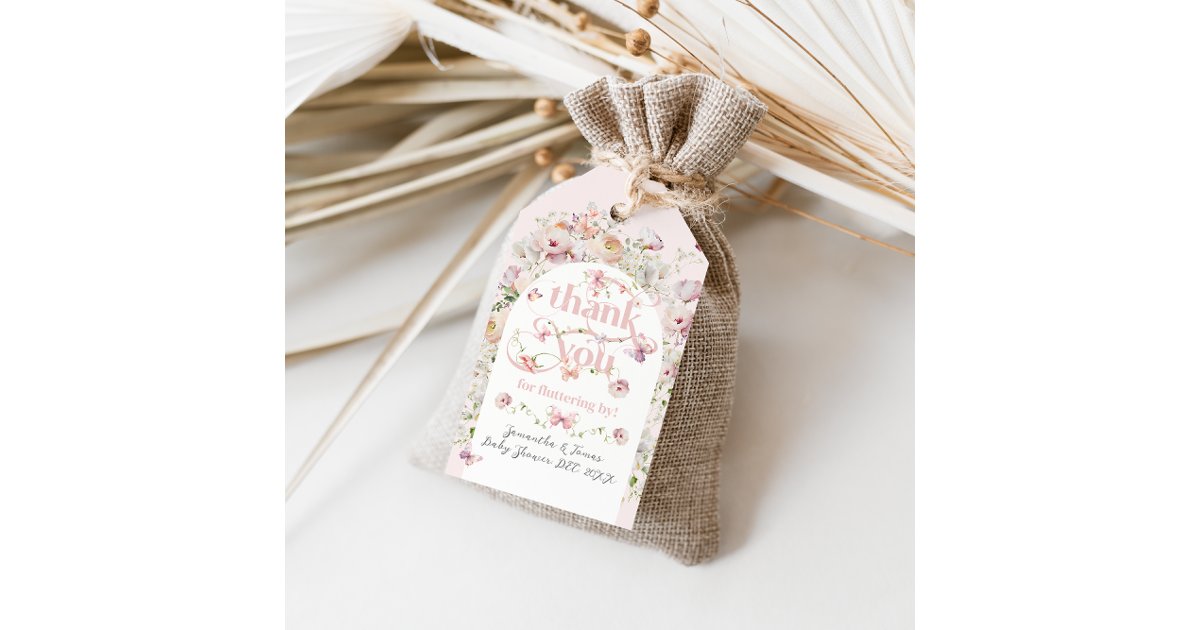 Little Buterfly Blush Pink Floral Girl Baby Shower Gift Tags | Zazzle