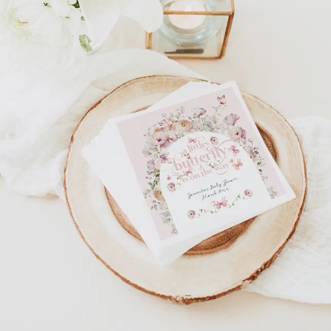 Little Buterfly Blush Pink Floral Girl Baby Shower Napkins | Zazzle