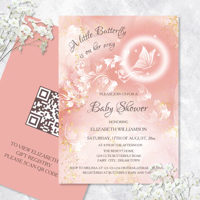Little Butterfly | Qr Code Registry Watercolor Invitation | Zazzle
