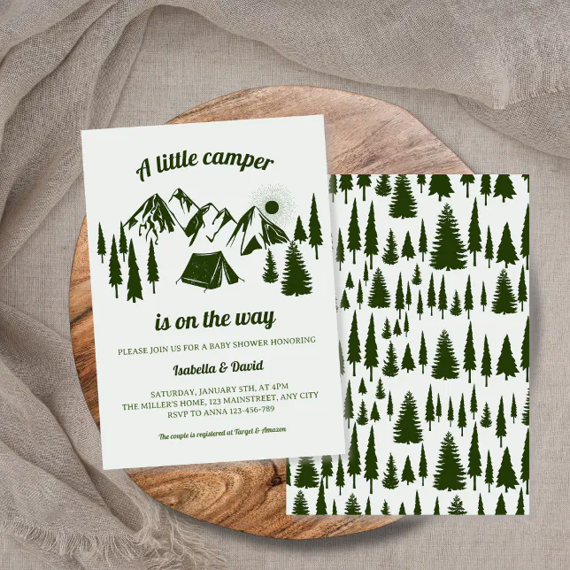 Little Camper Woodland Camping Baby Shower Invitation | Zazzle