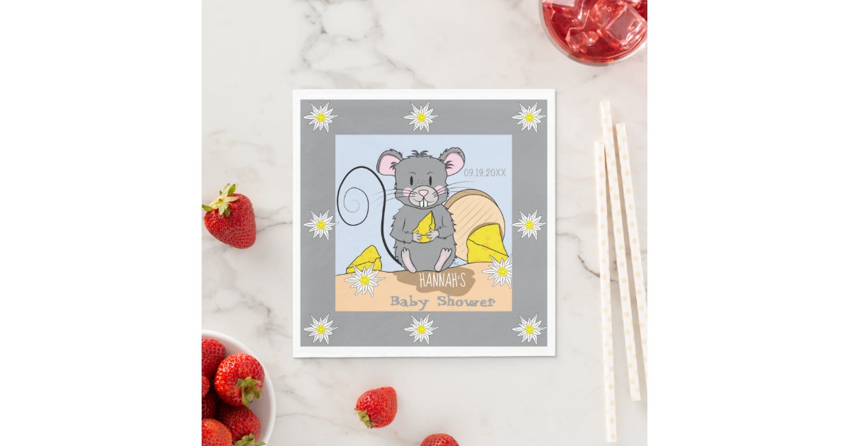 Little Cartoon Mouse Edelweiss Baby Shower Napkins | Zazzle