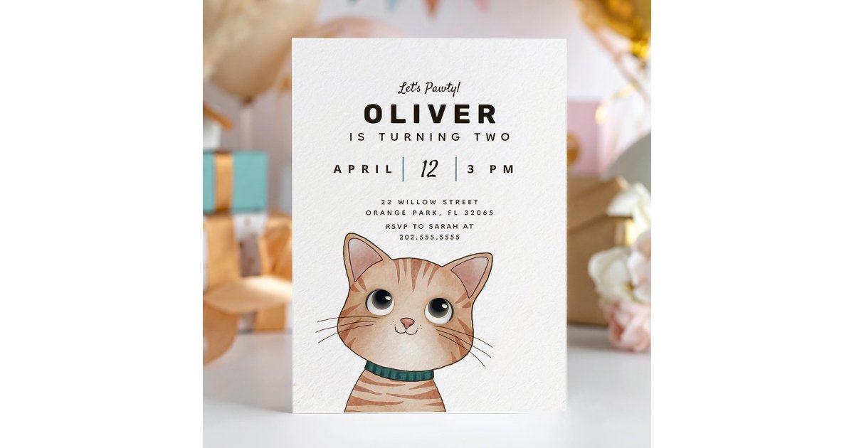 Little cat Kids Birthday party card | Zazzle