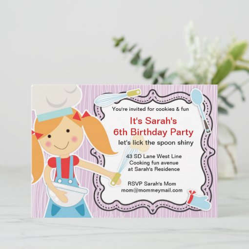 Little Chef Cooking and baking party for girl Invitation | Zazzle