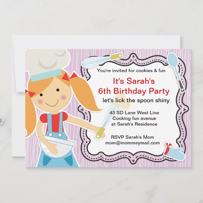 Little Chef Cooking and baking party for girl Invitation | Zazzle.com