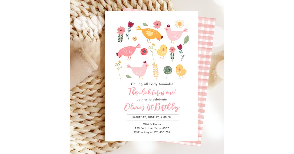 Little Chick Girl Farm Easter Chicken Birthday Invitation | Zazzle