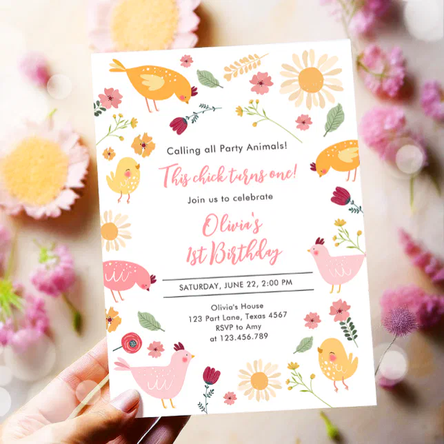 Little Chick Girl Farm Easter Chicken Birthday Invitation | Zazzle