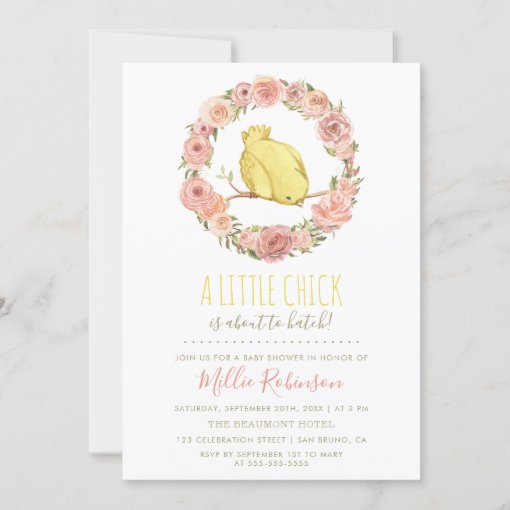 Little Chick Is About To Hatch Floral Baby Shower Invitation | Zazzle