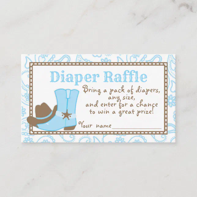 Little Cowboy Baby Shower Diaper Raffle Ticket Enclosure Card | Zazzle