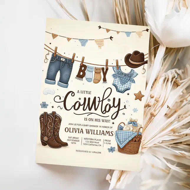 Little cowboy baby shower Invitation | Zazzle
