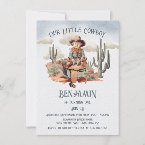Little Cowboy First Birthday Party Invitation | Zazzle