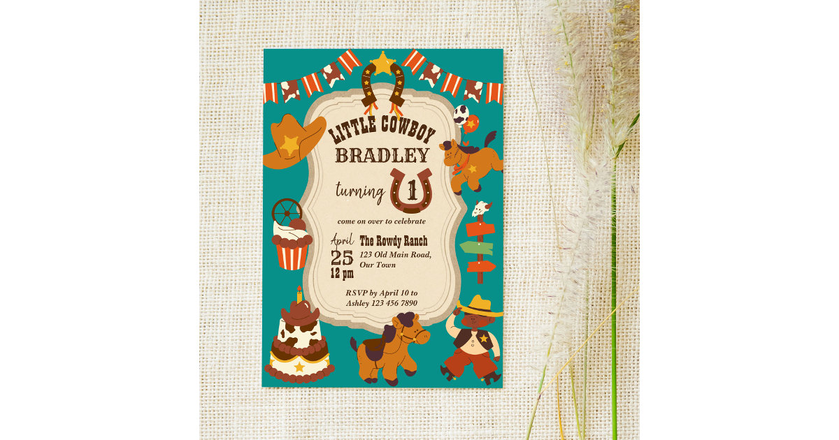 Little cowboy kids birthday party invitation | Zazzle