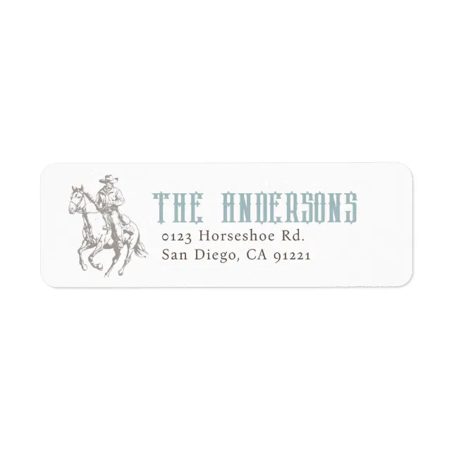 Little Cowboy Western Blue Retrurn Address Label | Zazzle