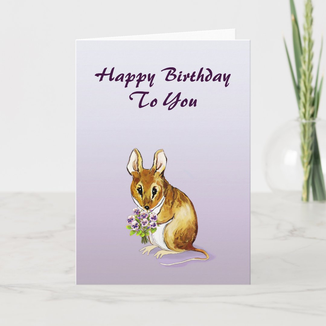 Little Cute Mouse Happy Birthday Card | Zazzle