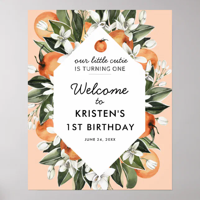 Little Cutie 1st Birthday Party Welcome Poster | Zazzle