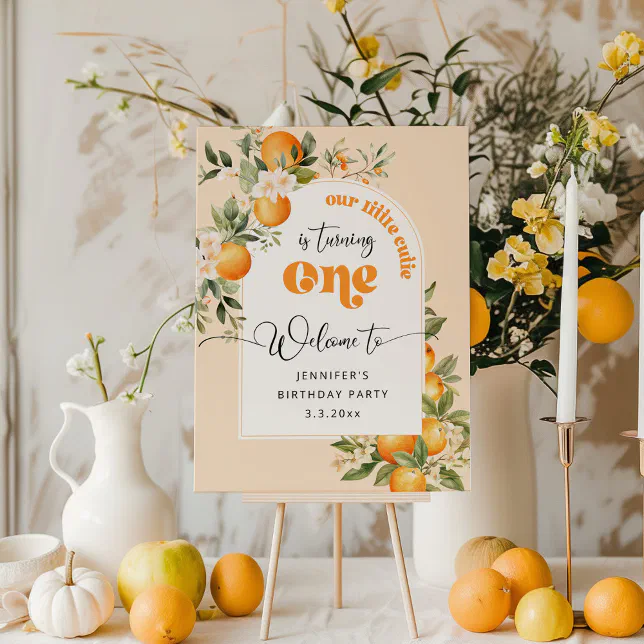 Little cutie 1st citrus birthday party welcome foam board | Zazzle