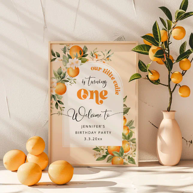 Little cutie 1st citrus birthday party welcome poster | Zazzle