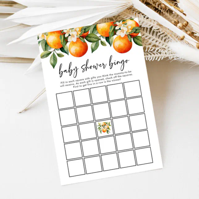Little Cutie Baby Shower Bingo Citrus Orange | Zazzle