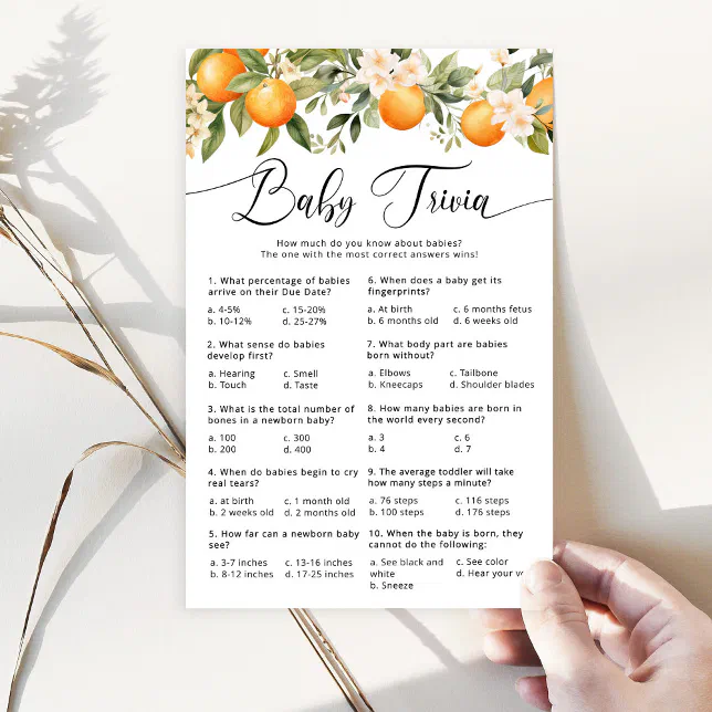 Little cutie citrus baby trivia game | Zazzle