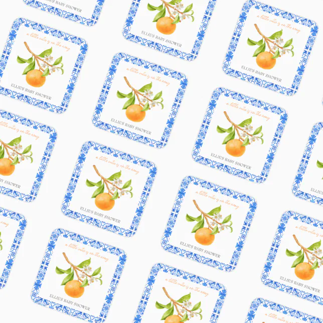Little Cutie | Clementines & Tiles Baby Shower Square Sticker | Zazzle