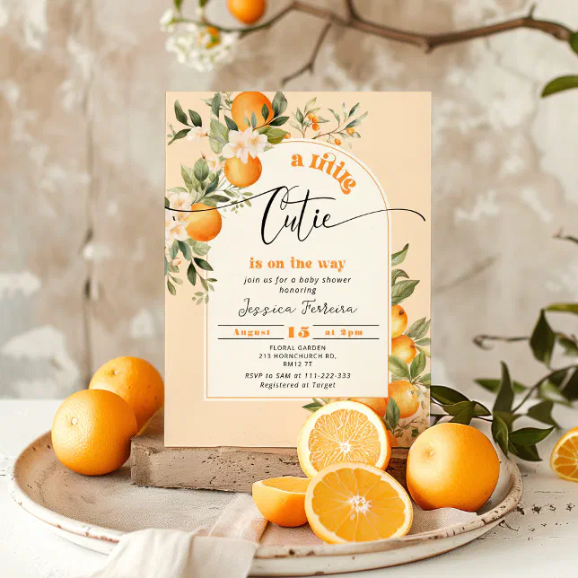 Little cutie is on the way citrus baby shower invitation | Zazzle