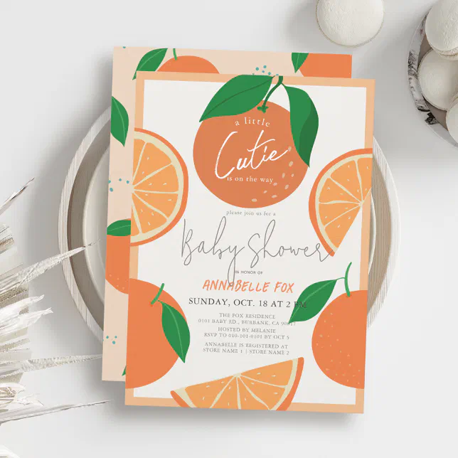 Little Cutie Modern Orange Baby Shower Invitation | Zazzle