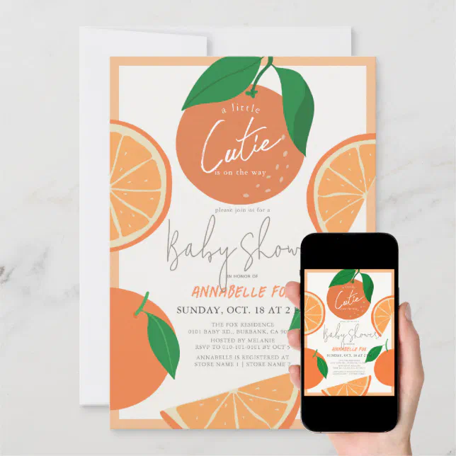 Little Cutie Modern Orange Baby Shower Invitation | Zazzle