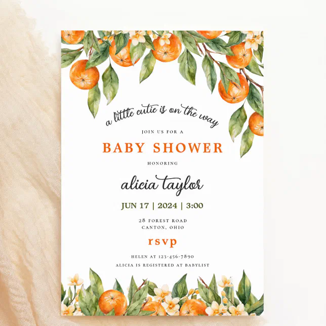 Little Cutie Orange Baby Shower Invitation | Zazzle