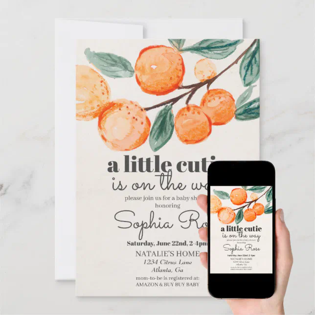 Little cutie orange baby shower invitation | Zazzle